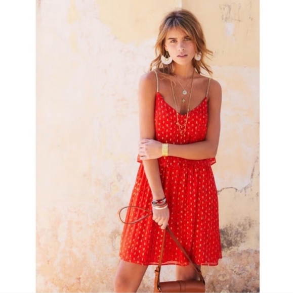 Sezane | Dresses | Sezane Ashley Dress In Printed Coral Silk Crepe Gold ...